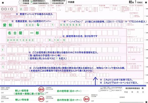 自動車検査証記入申請書記入例。ocr・軽第1号様式、又は軽専用第1号様式【軽自動車style！