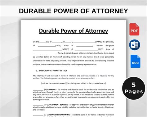 Durable Power Of Attorney Template Printable Durable Power Of Attorney
