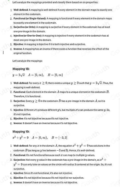 solved classify the given mapping y ato b by checking its 6 properties well defined