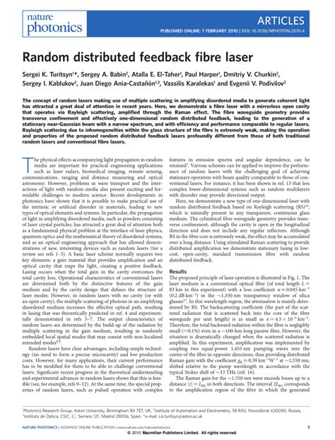 Pdf Random Distributed Feedback Fibre Laser