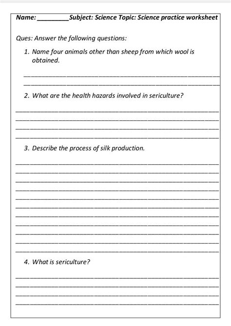 Science Practice Worksheet