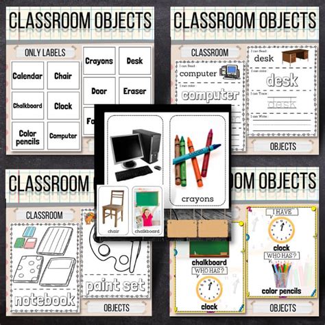 Classroom Objects Bundle Printable Flashcards Worksheets Tracing