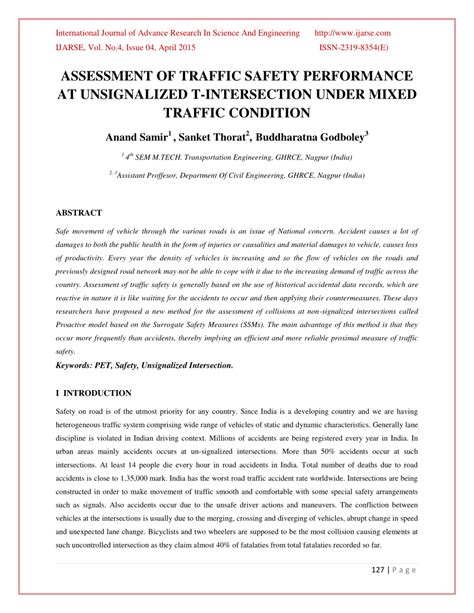 Pdf Assessment Of Traffic Safety Performance At Unsignalized T