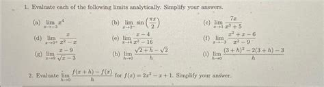 solved 1 evaluate each of the following limits