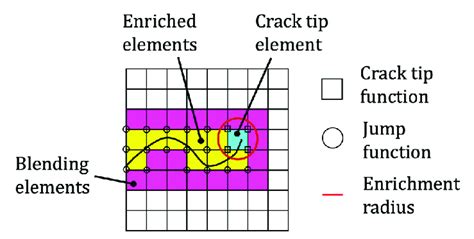 Xfem Model 2d Mesh With Enhanced Nodes And Radius 25 Download Scientific Diagram