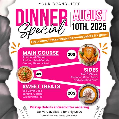 Food Menu Flyer Dinner Sale Flyer Sunday Deal Special Restaurant Food