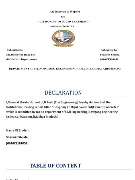 Shaswat Shukla Internship Report20 21 Pdf Concrete Road Surface