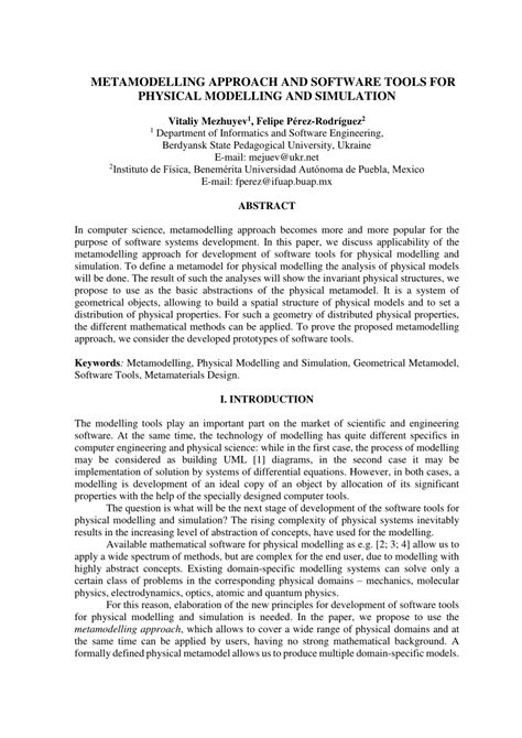 Pdf Metamodelling Approach And Software Tools For Physical Modelling