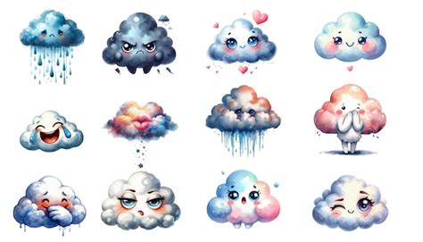 Set Of Emojis In The Form Of Clouds Premium Ai Generated Image
