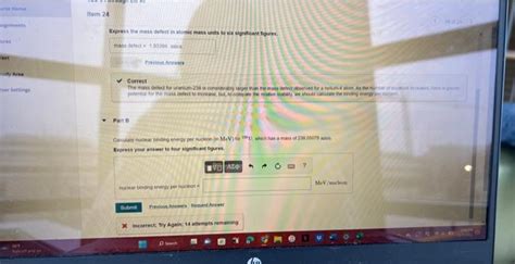 Solved Expess The Mass Defect In Mtomic Mass Units To Six