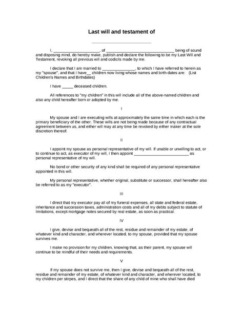 Free Printable Will Texas