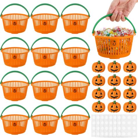 Potchen 12 Pcs Halloween Pumpkin Baskets Bulk Trick Or Treat Candy Buc