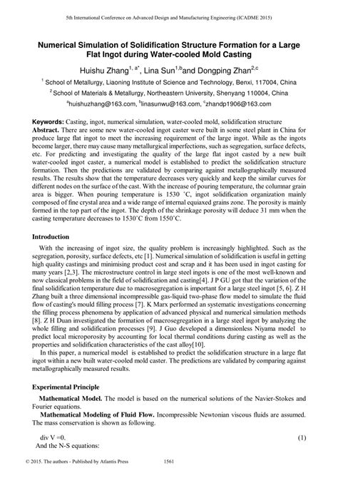PDF Numerical Simulation Of Solidification Structure Formation For A Large Flat Ingot During