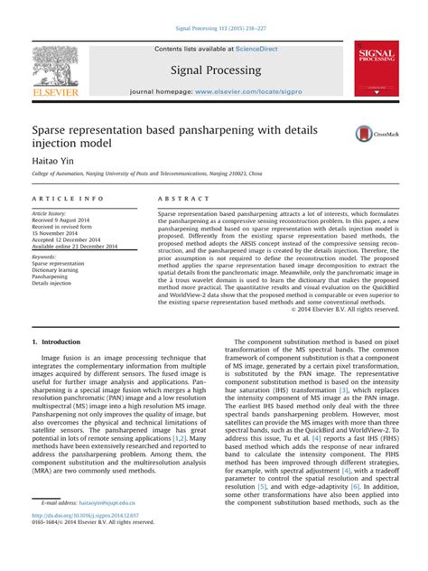 Sparse Representation Based Pansharpening With Details Injection Model Pdf Wavelet Signal