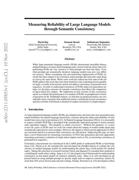 Measuring Reliability Of Large Language Models Through Semantic Consistency Deepai