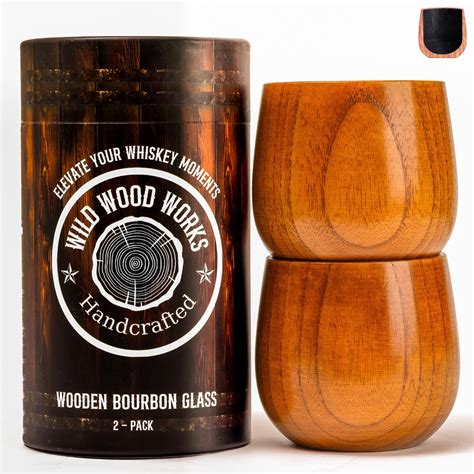 Mondano Wooden Bourbon Glasses Set Old Fashioned Wooden Whiskey Glasses Ideal