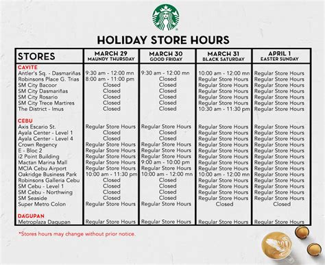 Heres Our Store Schedule In Starbucks Philippines Facebook