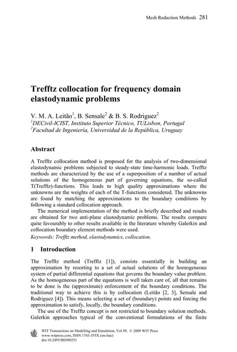 Pdf Trefftz Collocation For Frequency Domain Elastodynamic Problems
