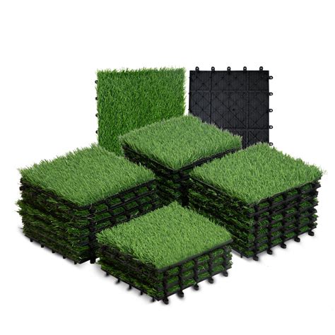 Craftvie Artificial Grass Tiles Outdoor Turf Squares 12x12 In Pack 27 Self Draining
