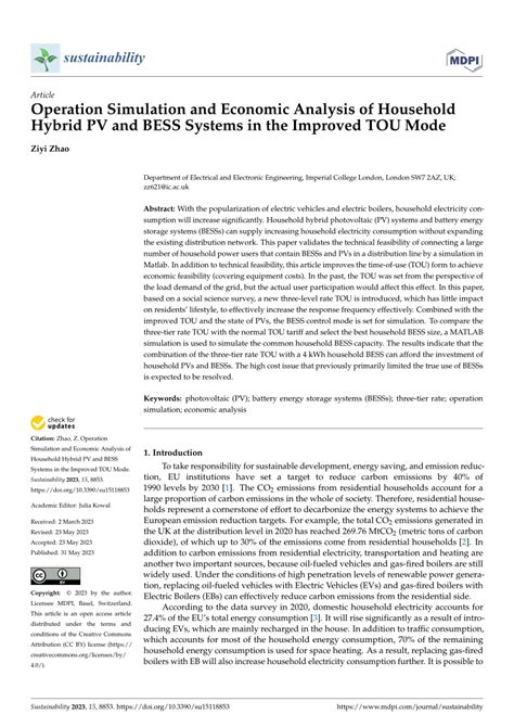 Pdf Operation Simulation And Economic Analysis Of Household Hybrid Pv And Bess Systems In The