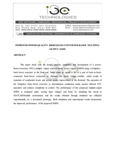 Improved Power Quality Bridgeless Converter Based Multiple Output Smps