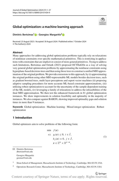 Pdf Global Optimization A Machine Learning Approach