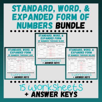 Standard Word And Expanded Form Of Numbers Worksheets BUNDLE By LexPDesigns