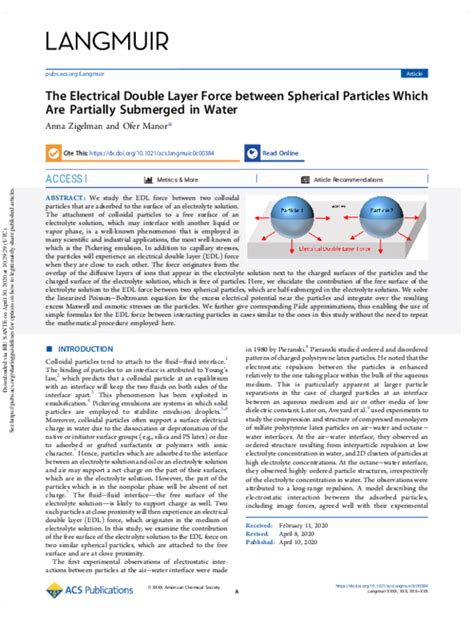 Pdf The Electrical Double Layer Force Between Spherical Particles Which Are Partially
