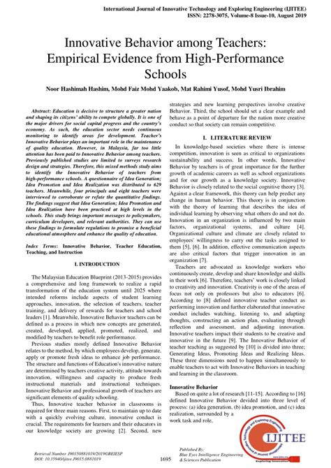 Pdf Innovative Behavior Among Teachers Empirical Evidence From High
