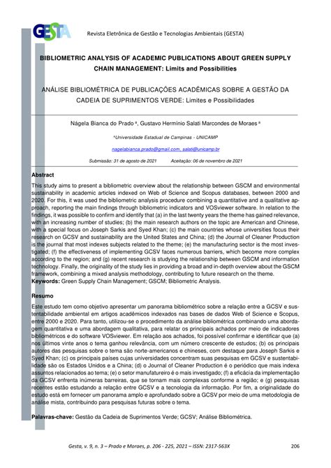 Pdf Bibliometric Analysis Of Academic Publications About Green Supply