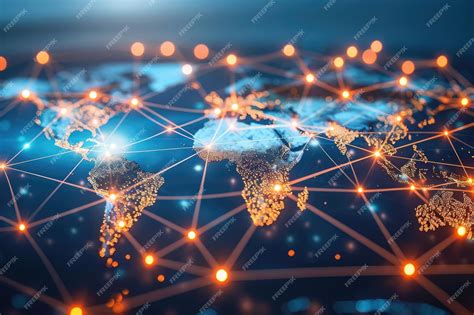 Premium Photo Abstract Glowing Connecting Dots And Lines On Global Background Network