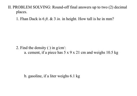 Solved II PROBLEM SOLVING Round Off Final Answers Up To Chegg