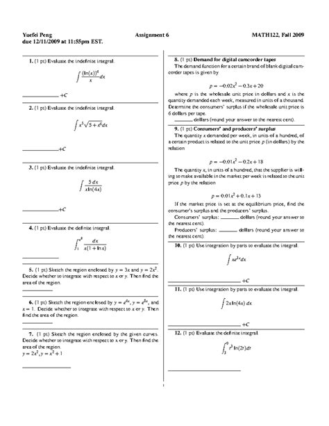 Webwork 5 Some Useful Practice Calculus Problems Yuefei Peng