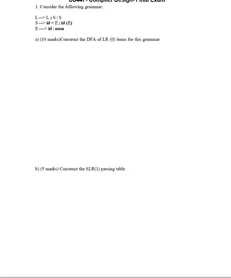 Solved Consider The Following Grammar L L S S S Chegg