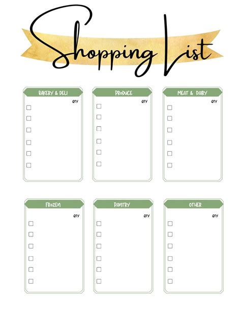 Party Dinner Shopping List Printable Instant Download Blank
