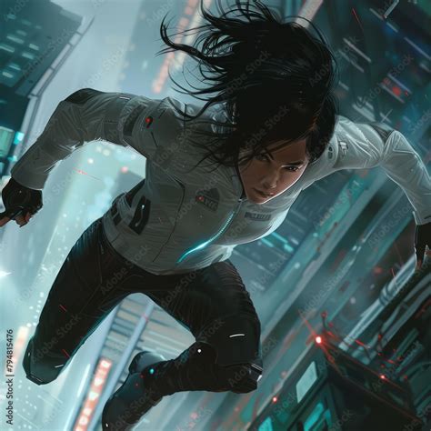 a thrilling depiction of a female ai spy with cloaking technology