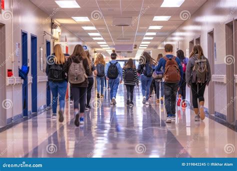 Busy School Hallway With Students Walking To Class Hallways Bustling