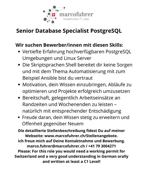 Marco R Fuhrer Management Consultants On Linkedin Wir Suchen Einen Senior Database Specialist