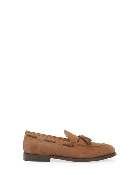 Brunello Cucinelli Tassel Detail Suede Loafer In Brown For Men Lyst