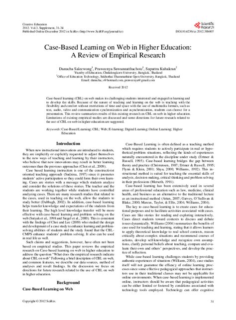 Pdf Case Based Learning On Web In Higher Education A Review Of