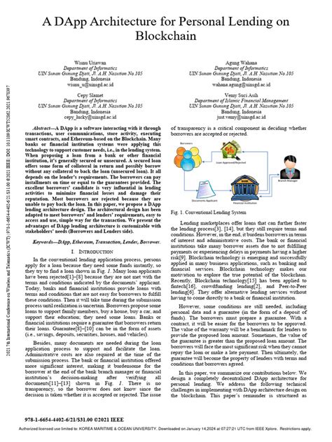 A Dapp Architecture For Personal Lending On Blockchain Pdf Loans