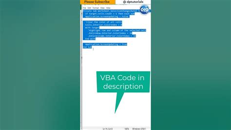 Excelshort 49 Highlight Selected Row And Column Automatically In Excel Youtube