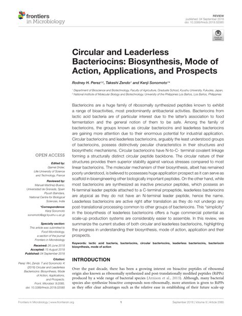 Pdf Circular And Leaderless Bacteriocins Biosynthesis Mode Of Action Applications And