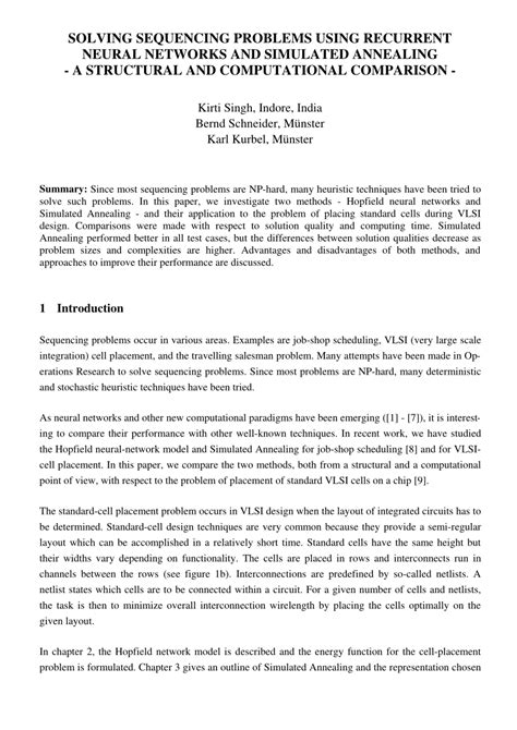 Pdf Solving Sequencing Problems Using Recurrent Neural Networks And Simulated Annealing A