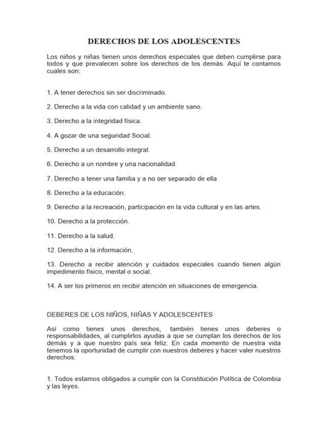 Derechos De Los Adolescentes Pdf