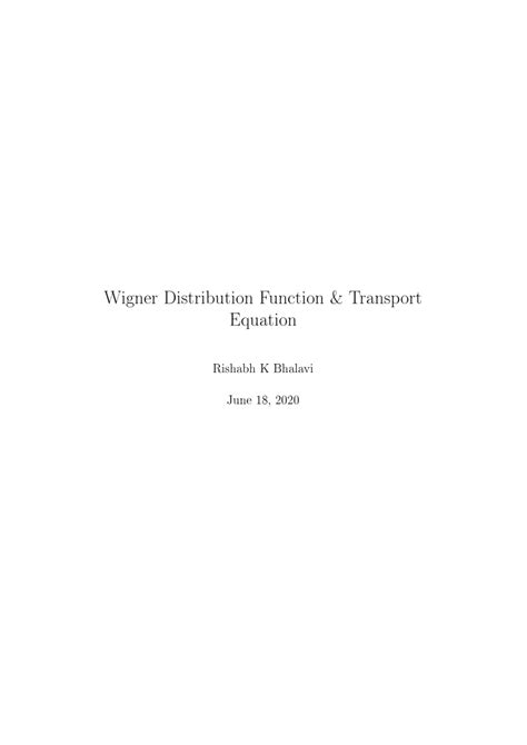 Pdf Wigner Distribution Function And Transport Equation