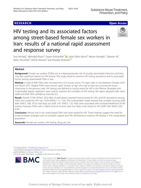 Pdf Hiv Testing And Its Associated Factors Among Street Based Female