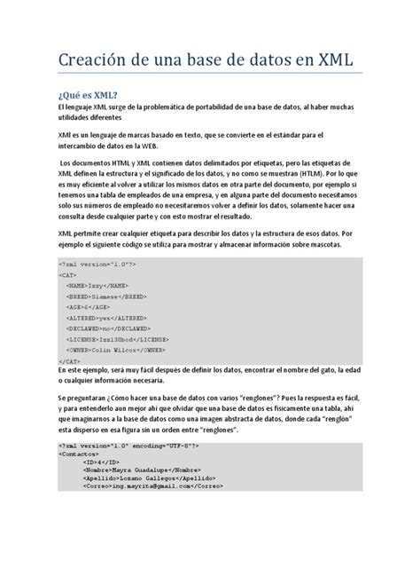 Creación De Una Base De Datos En Xml Pdf Xml Comillas