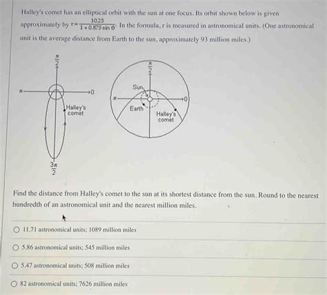 Halleys Comet Has An Elliptical Orbit With The Sun At One Focus Its