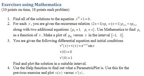 Solved Exercises Using Mathematica 10 Points On Time 18